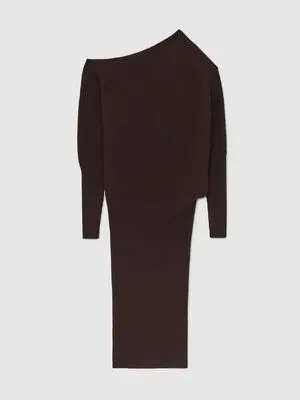 REISS Ribbed Off Shoulder Midi Dress - Plum Purple