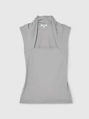 REISS Square-neck Ruched Sleeveless Top