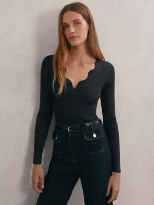 REISS Lara Crochet-trim Rib-knit Top