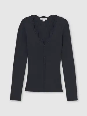 REISS Lara Crochet-trim Rib-knit Top
