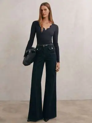 REISS Lara Crochet-trim Rib-knit Top
