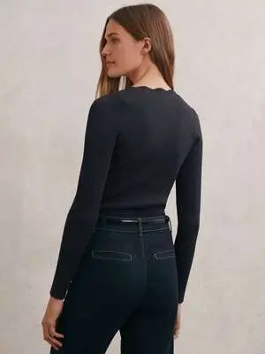 REISS Lara Crochet-trim Rib-knit Top