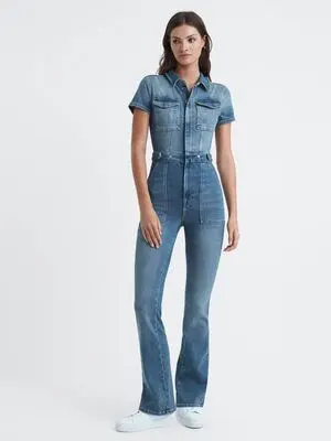 Good American Denim Bootcut Jumpsuit Cotton Plain