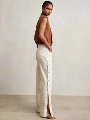 REISS Side Button Wide Leg Jeans