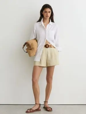 REISS Jacquard Belted Shorts With Linen