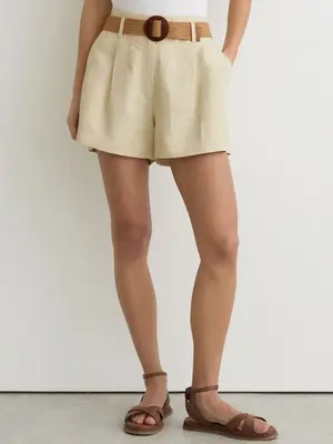 REISS Jacquard Belted Shorts With Linen