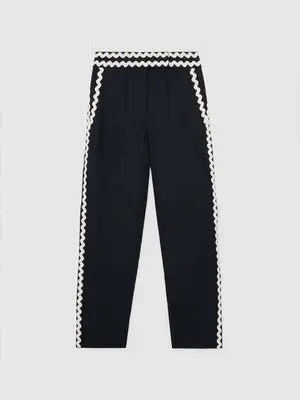REISS Mila Linen Wave-trimed Trousers - Navy