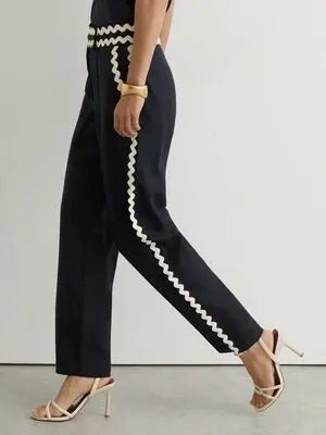 REISS Mila Linen Wave-trimed Trousers - Navy