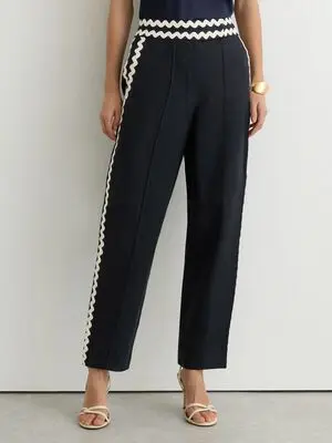 REISS Mila Linen Wave-trimed Trousers - Navy