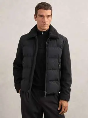 REISS Wool-sleeve Quilted Puffer Jacket - Black