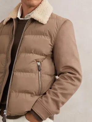 REISS Wool-sleeve Quilted Puffer Jacket - Light Brown