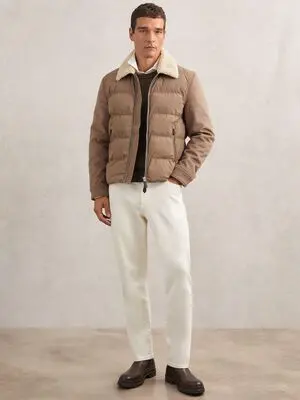 REISS Wool-sleeve Quilted Puffer Jacket - Light Brown