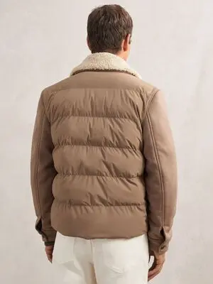 REISS Wool-sleeve Quilted Puffer Jacket - Light Brown