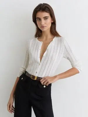 REISS Pointelle-knit Cropped Cardigan