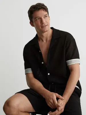 REISS Cotton-blend Tape-trim Crochet Shirt - Black