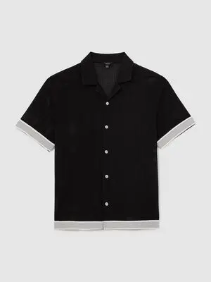REISS Cotton-blend Tape-trim Crochet Shirt - Black