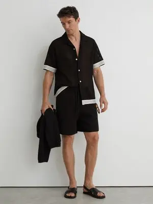 REISS Cotton-blend Tape-trim Crochet Shirt - Black