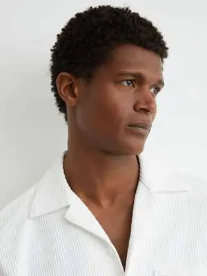 REISS Ribbed Cuban-collar Shirt - White