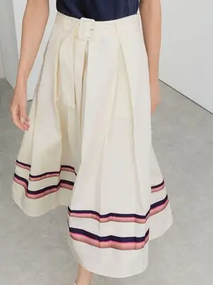 REISS Belted Midi Skirt With Stripe Detail