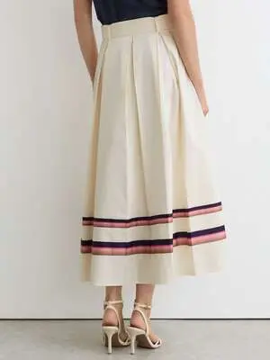 REISS Belted Midi Skirt With Stripe Detail