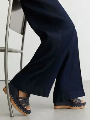 REISS Denim Plaited-strap Wedge Sandals - Blue