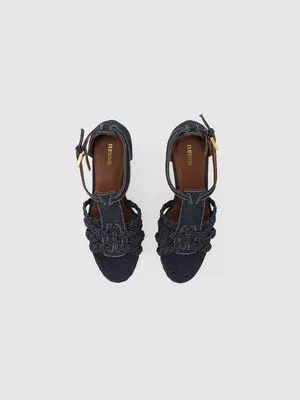 REISS Denim Plaited-strap Wedge Sandals