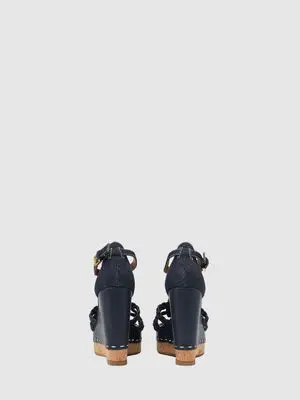 REISS Denim Plaited-strap Wedge Sandals