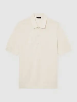 REISS Cotton-blend Basket-stitch Polo Shirt - Ecru