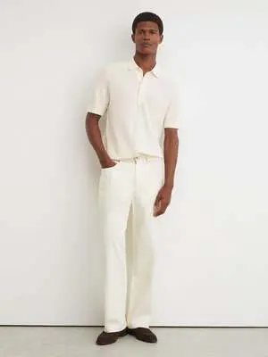 REISS Cotton-blend Basket-stitch Polo Shirt - Ecru