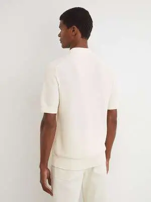 REISS Cotton-blend Basket-stitch Polo Shirt - Ecru