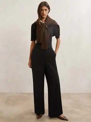 REISS Wide-leg Tailored Trousers - Black
