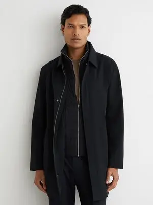REISS Logan Hybrid Removable Funnel Neck Overcoat - Navy