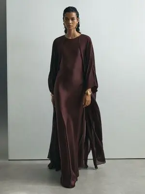 ATELIER Satin Cape Maxi Dress - Grape