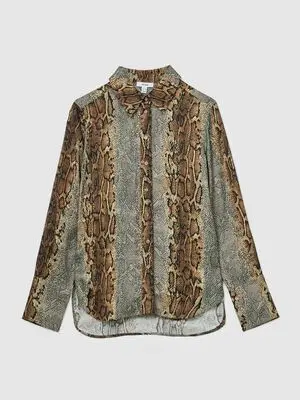 REISS Neutral & Grey Snakeskin-print Long-sleeve Shirt
