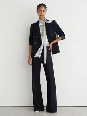 REISS Striped Ruffle-trim Tie-neck Blouse