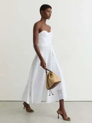 REISS Lace Strapless Bustier Midi Dress - White