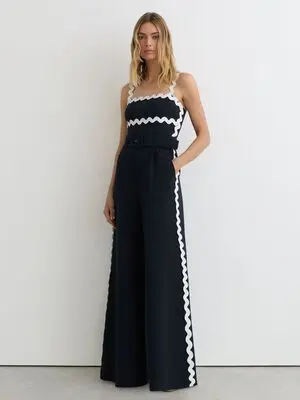 REISS Ric-rac Trim Wide-leg Jumpsuit - Navy/ivory