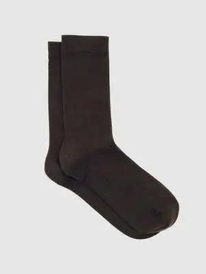 REISS Felicia Loafer Socks Cotton Ribbed - Chocolate