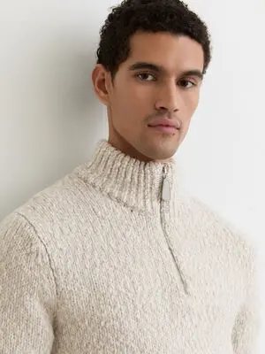 REISS Marled Half-zip Knitted Jumper With Wool