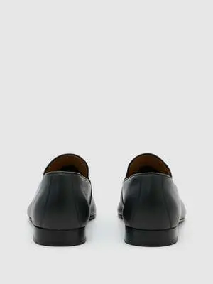 REISS Leather Apron-stitch Loafers - Black