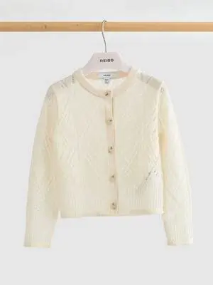 REISS Cotton-blend Open-knit Cardigan - Ecru