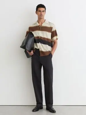 REISS Block-stripe Cuban-collar Shirt - Brown Multi