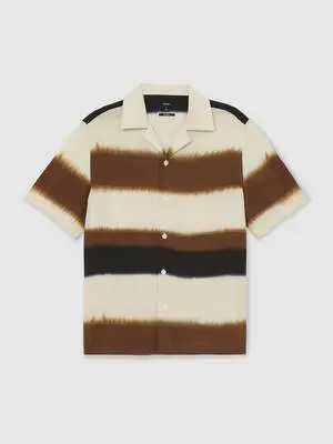 REISS Block-stripe Cuban-collar Shirt