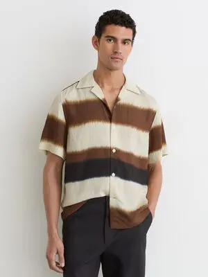 REISS Block-stripe Cuban-collar Shirt