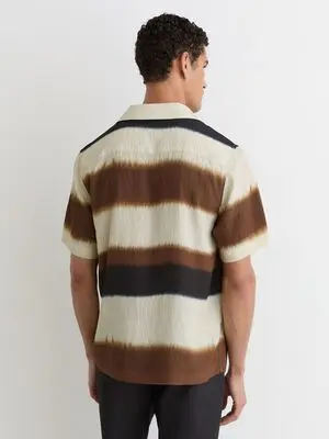 REISS Block-stripe Cuban-collar Shirt