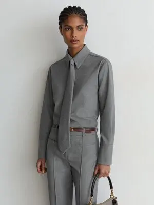 REISS Woven Neck-tie Long-sleeve Shirt