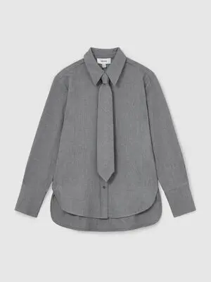 REISS Woven Neck-tie Long-sleeve Shirt