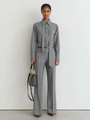 REISS Woven Neck-tie Long-sleeve Shirt