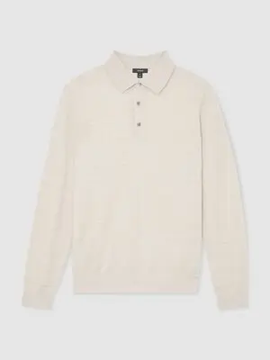 REISS Check-texture Long-sleeve Polo Jumper With Wool