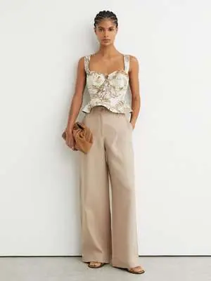 REISS Cotton Safari Print Bustier Top - Neutral